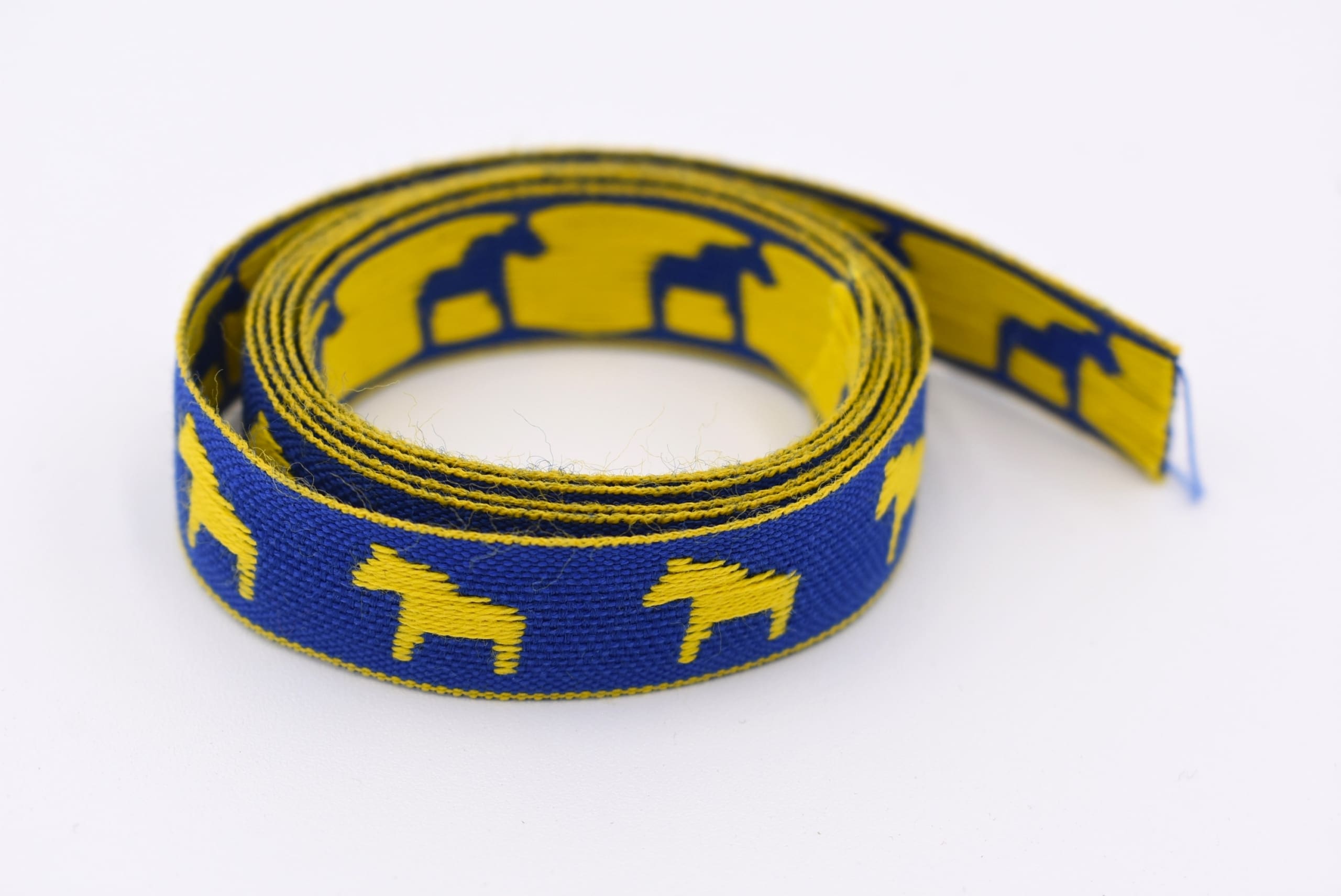Braided Ribbon - Blue with Yellow Dala Horses - Gammelgården Museum