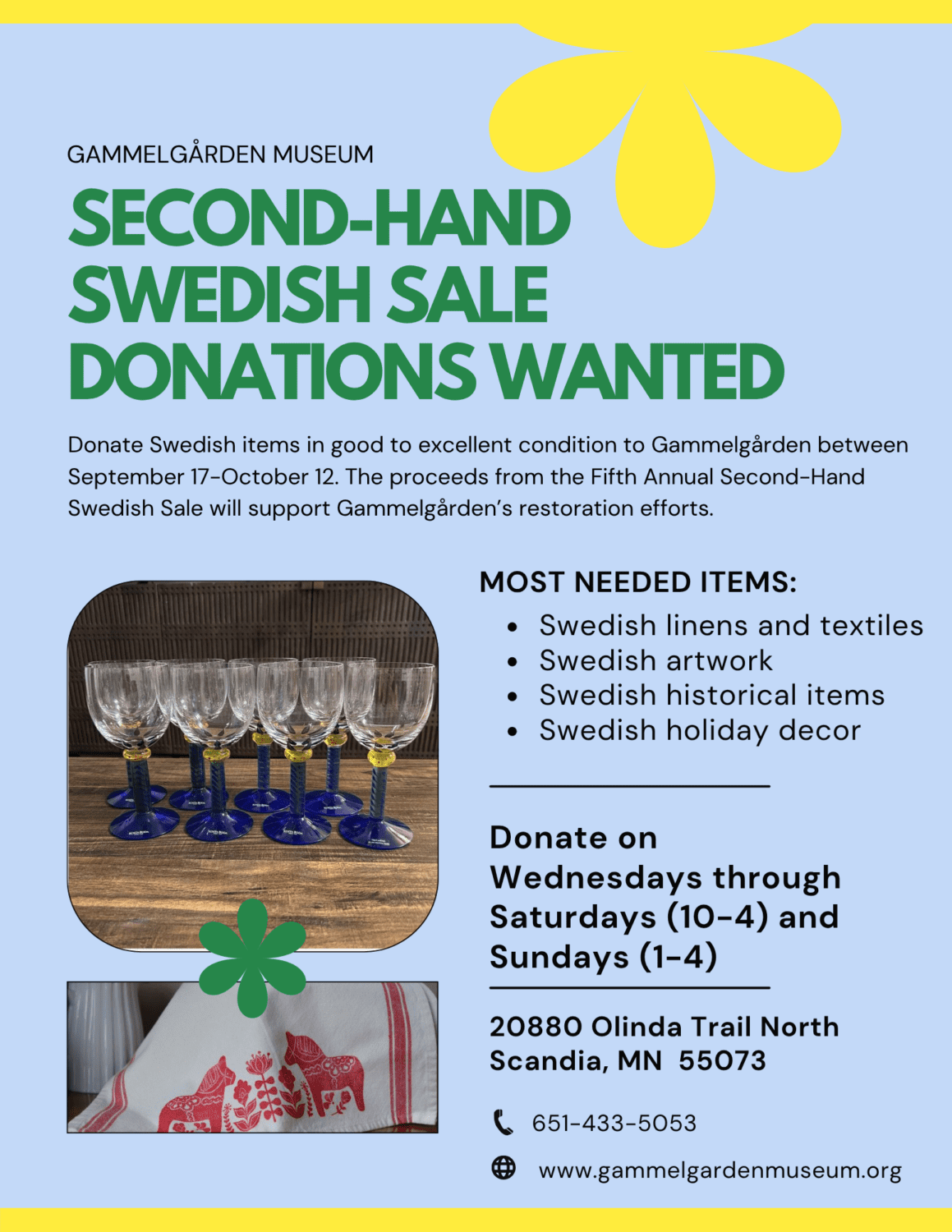 Drop off Donations for the Second-Hand Swedish Sale - Gammelgården Museum